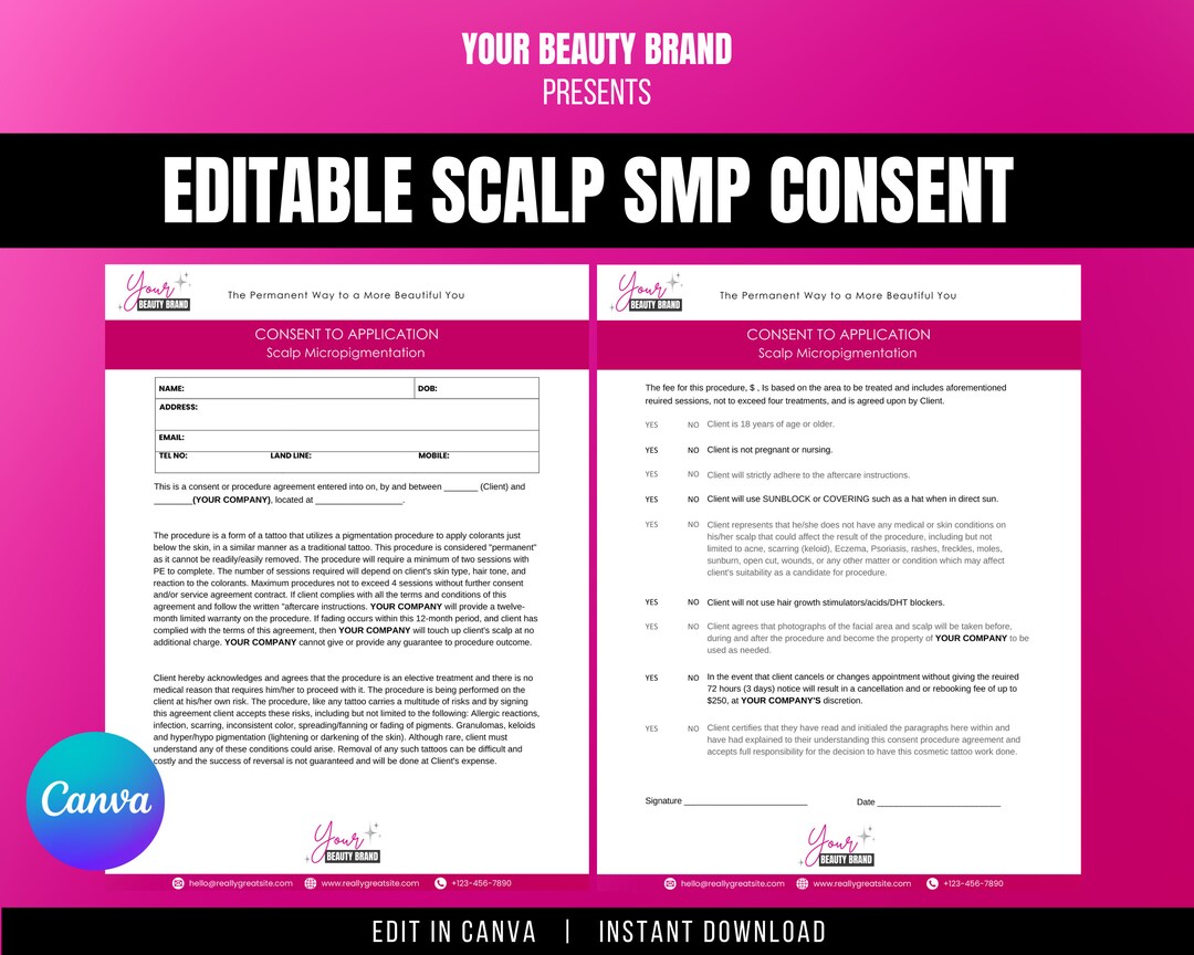 SMP Consent Form Scalp Micropigmentation Documents Minimal - Etsy
