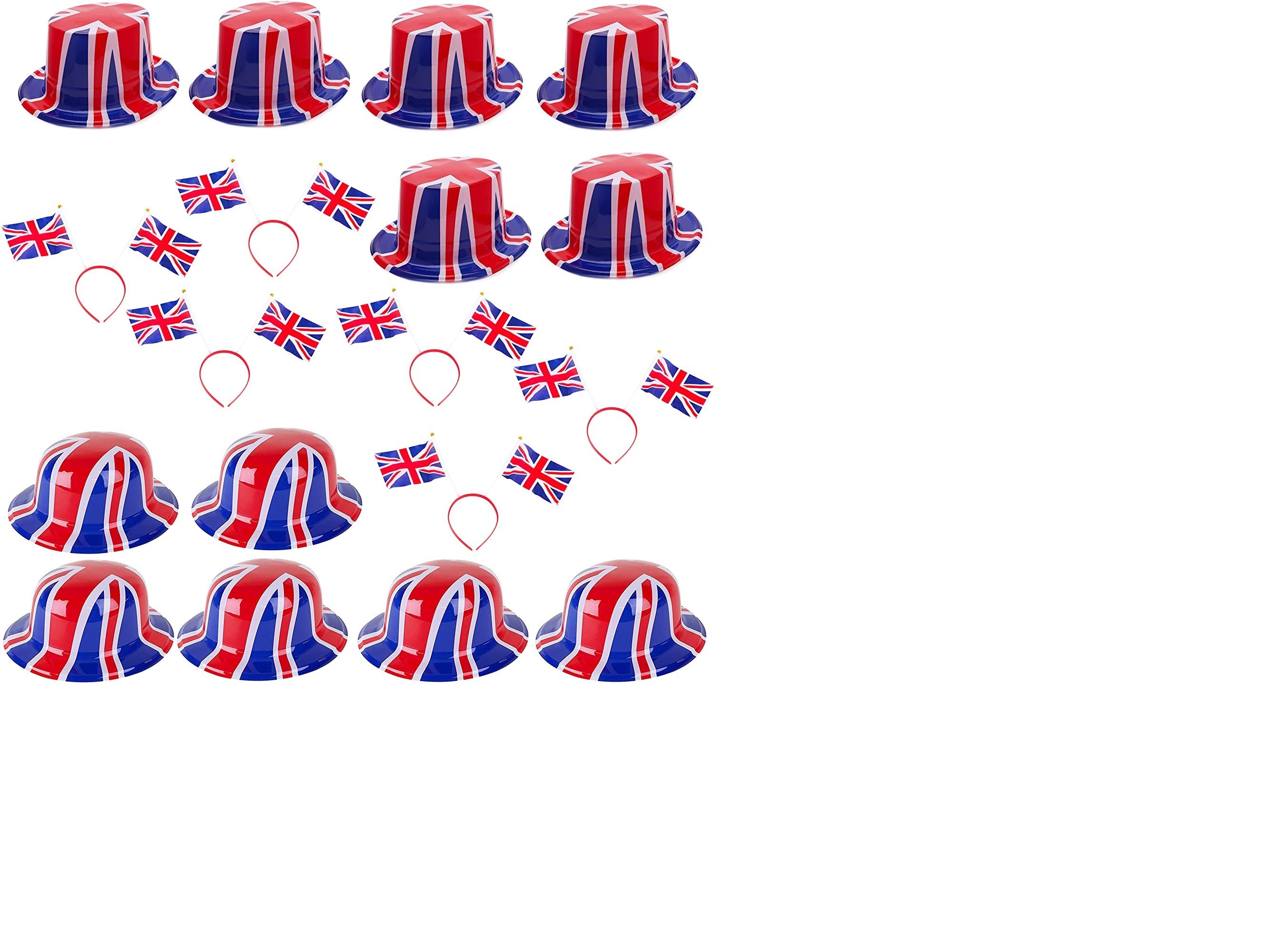 18 Piece Union Jack Party Wear Bundle 6 Bowler Hats, 6 Top Hats & 6 ...