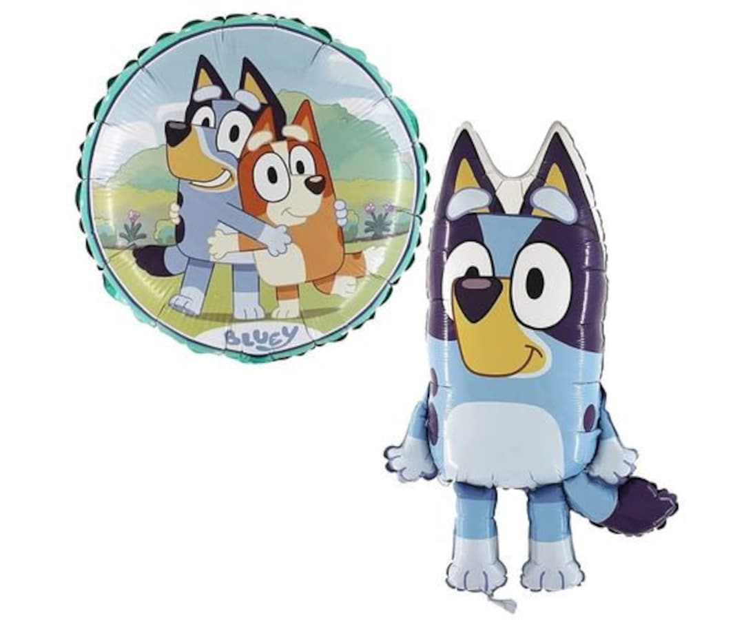 2 Pack Bluey Balloons - Round Characters Balloon & Large Bluey Shaped ...