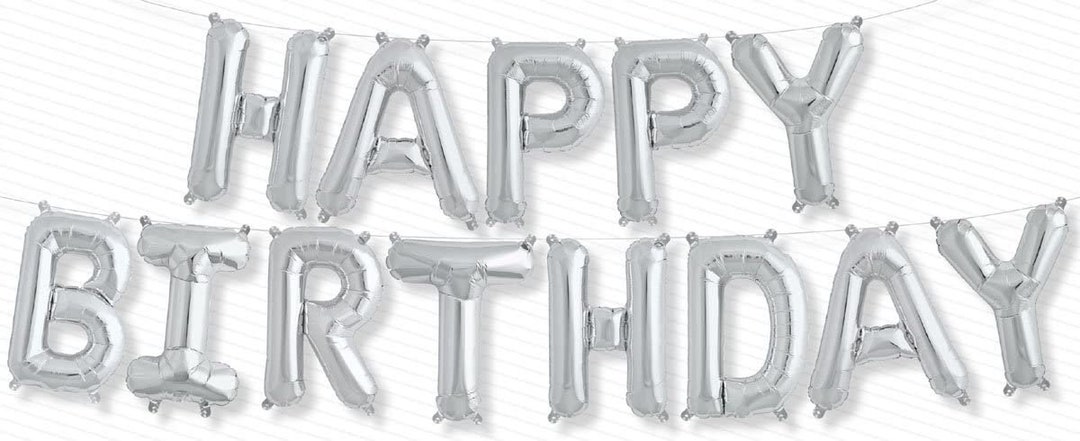 Happy Birthday Party Room Decor Letter Kit Foil Balloons Silver 16 ...
