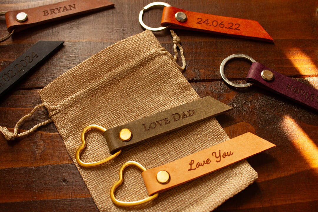 Personalised Leather Keyring Keychain Key Fob Gifts for Her and Him ...
