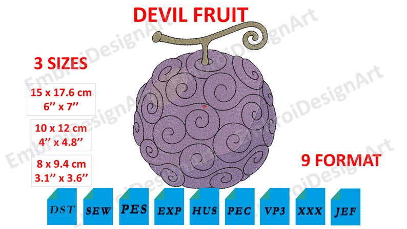 Devil Fruit Anime Machine Embroidery Design, Instant Download in 3 ...