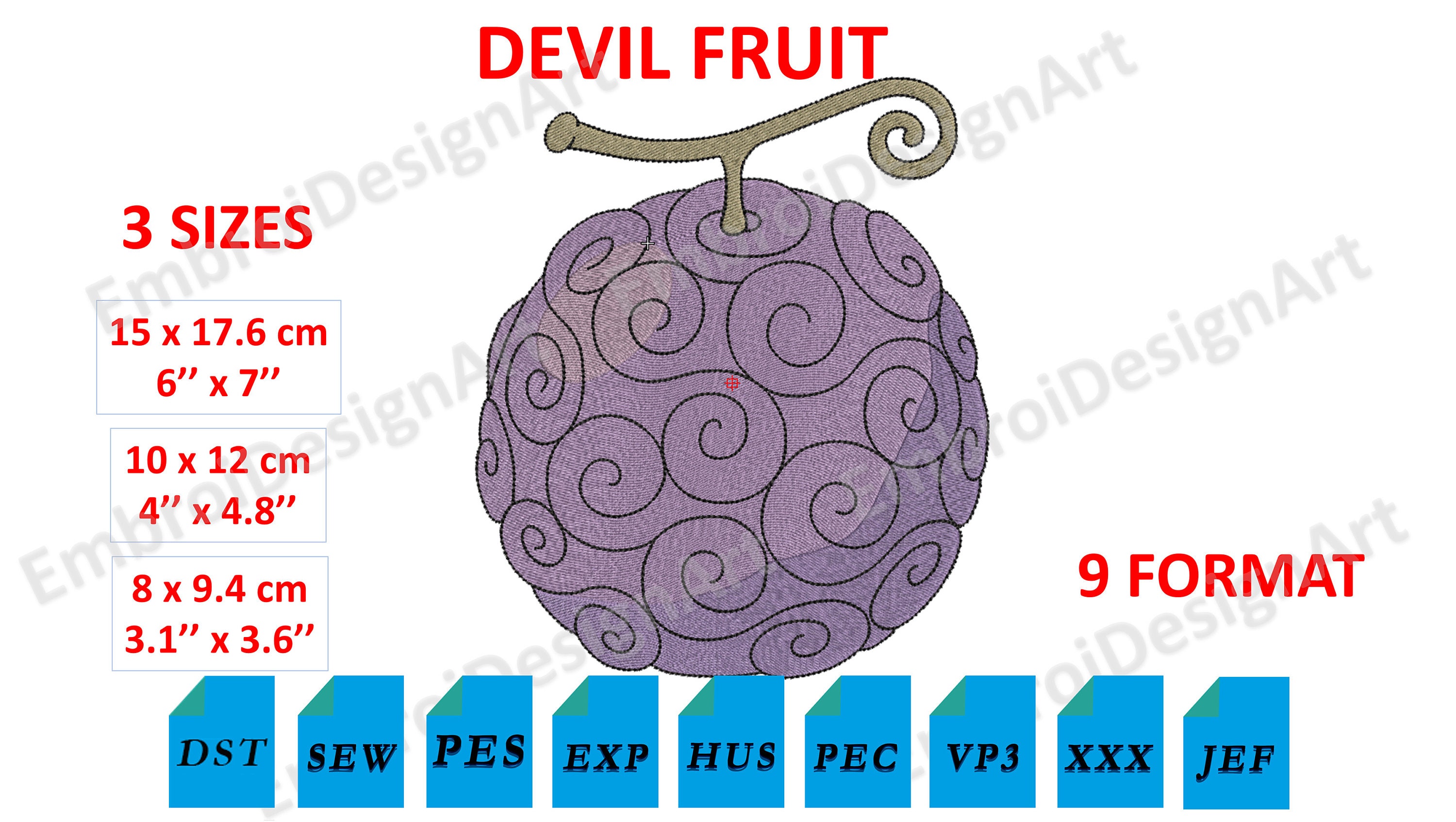 Devil Fruit Anime Machine Embroidery Design, Instant Download in 3 ...