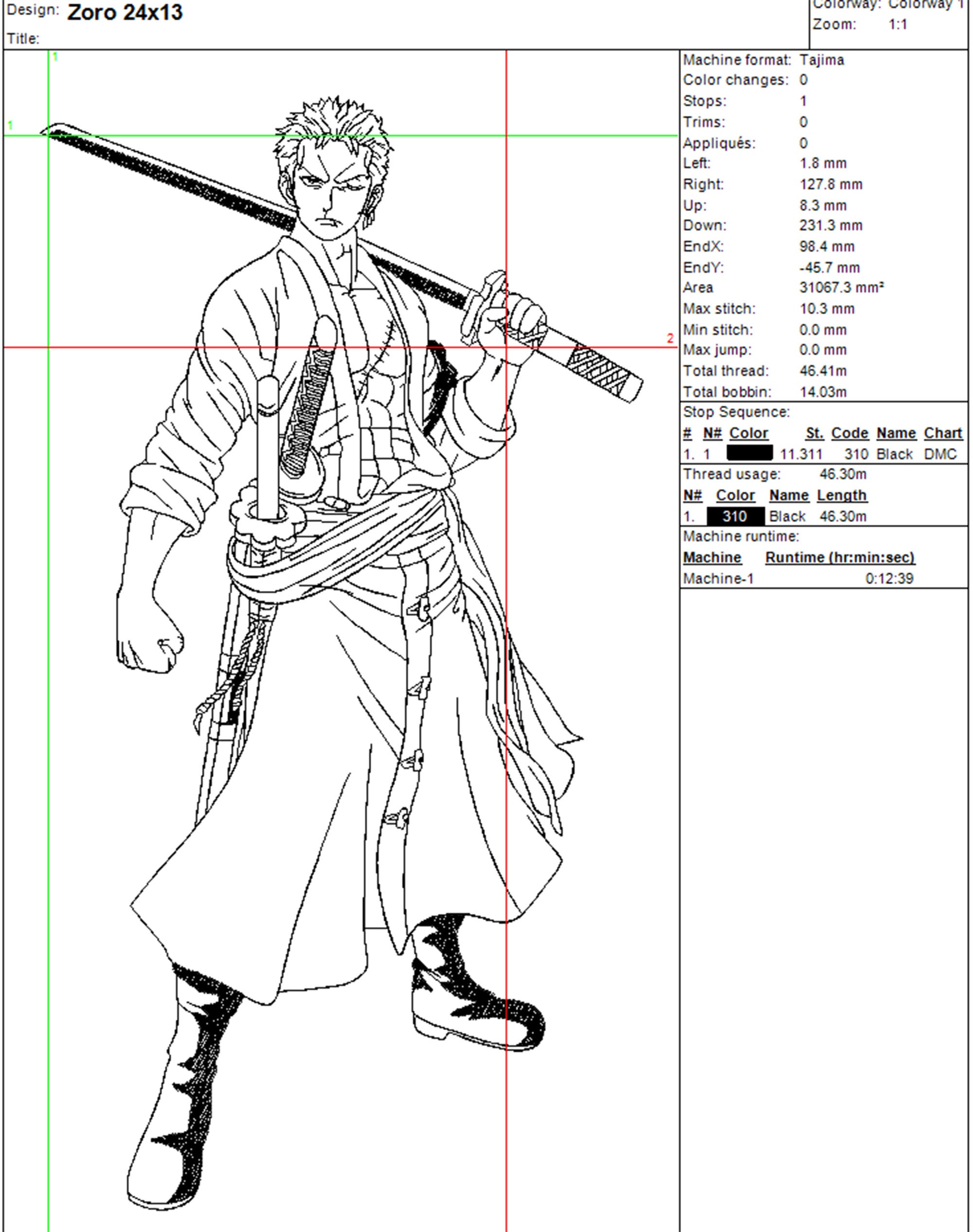 Anime Machine Embroidery Design, Instant Download With 3 Sizes & Dst ...