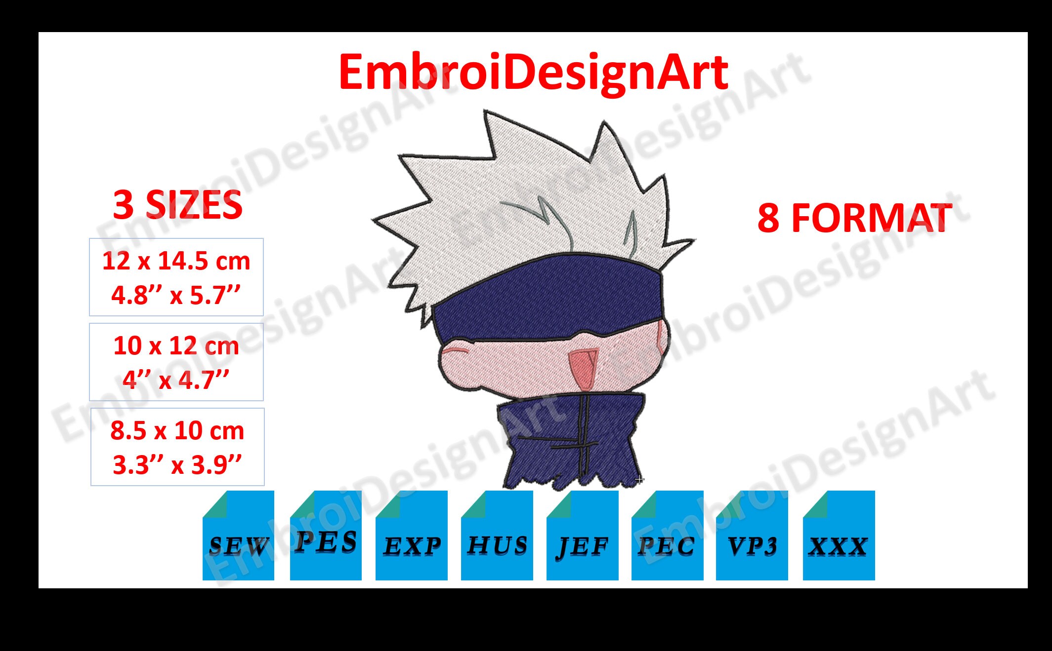 Anime Embroidery, Machine Embroidery Design, Instant Download in 3 ...