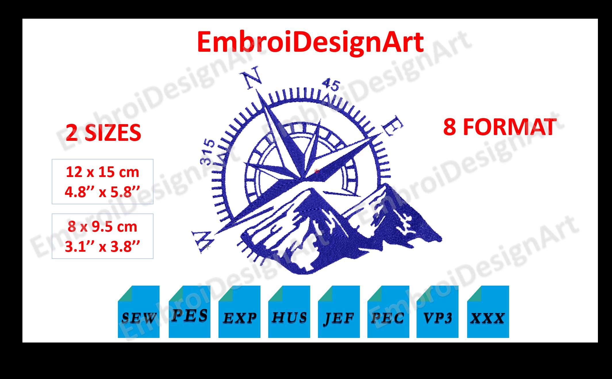 Compass Machine Embroidery Design, Instant Download in 2 Different ...