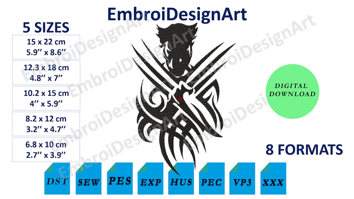 Wolverine, Anime Machine Embroidery Design, Instant Download With 5 ...