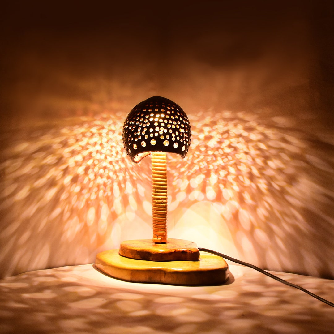 N and H Handcrafted Coconut Shell Mushroom Lampshade Table Lamp for ...