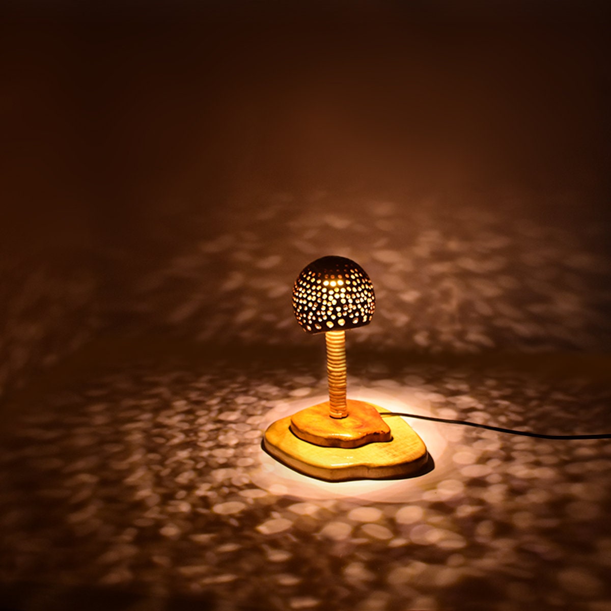 N and H Handcrafted Coconut Shell Mushroom Lampshade Table Lamp for ...