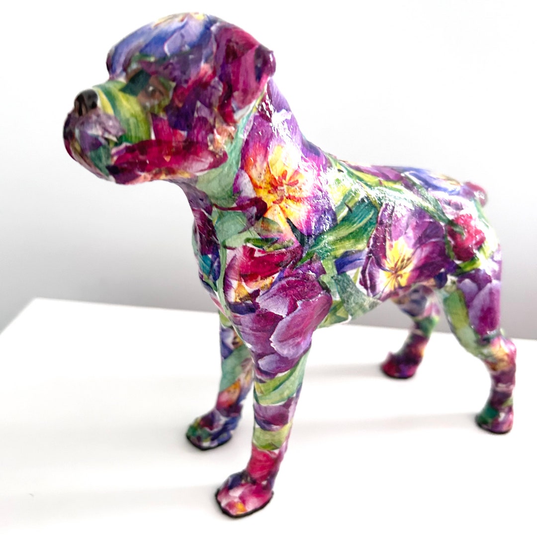 Boxer Dog Ceramic Ornament Figurine Decoupage Hand Decorated Figurines ...