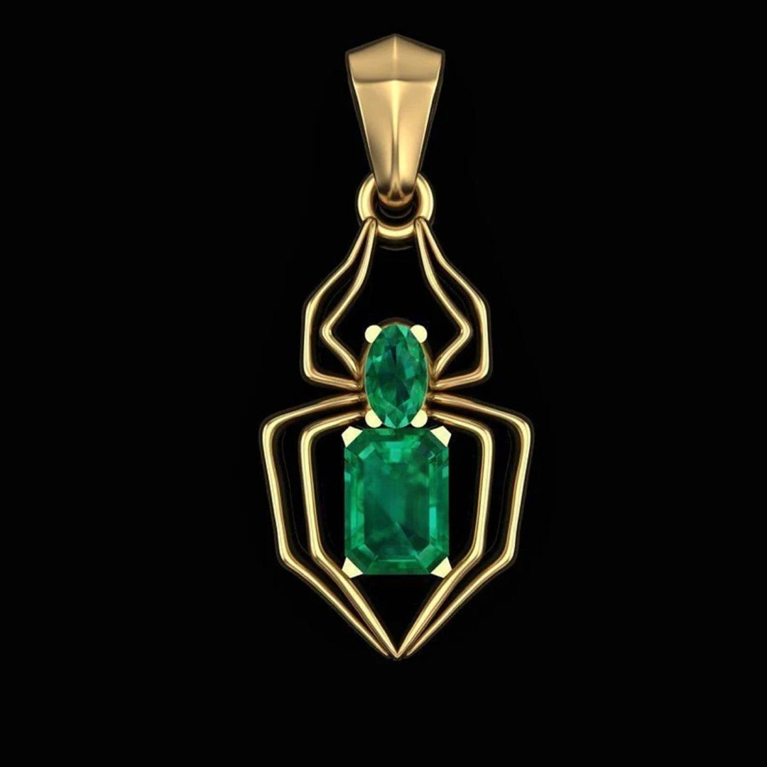14kt Gold Plated Over Emerald Spider Pendant, Victorian Jewelry, Spider ...