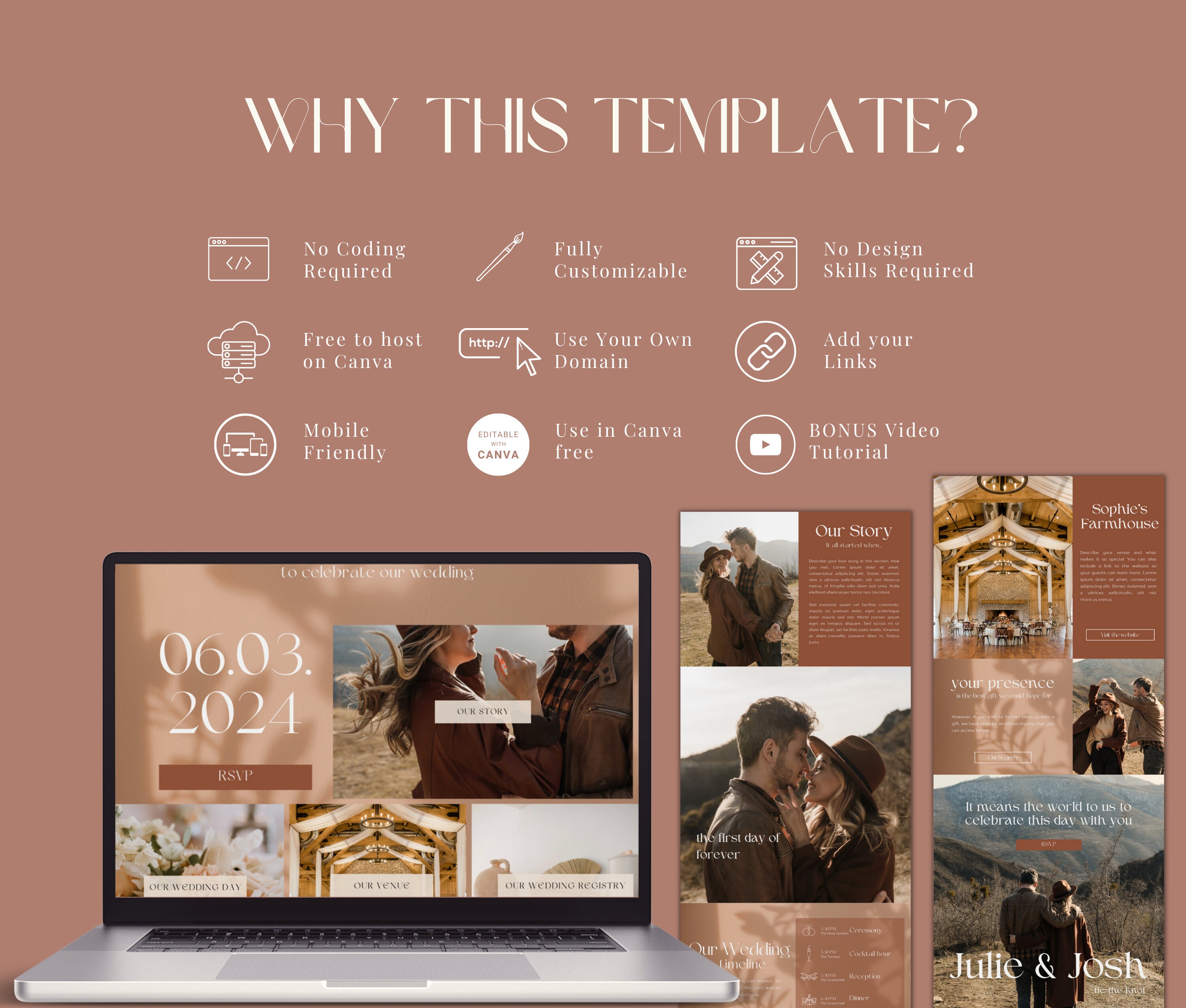 Elegant Terracotta Canva Wedding Website Template Digital Invitation ...
