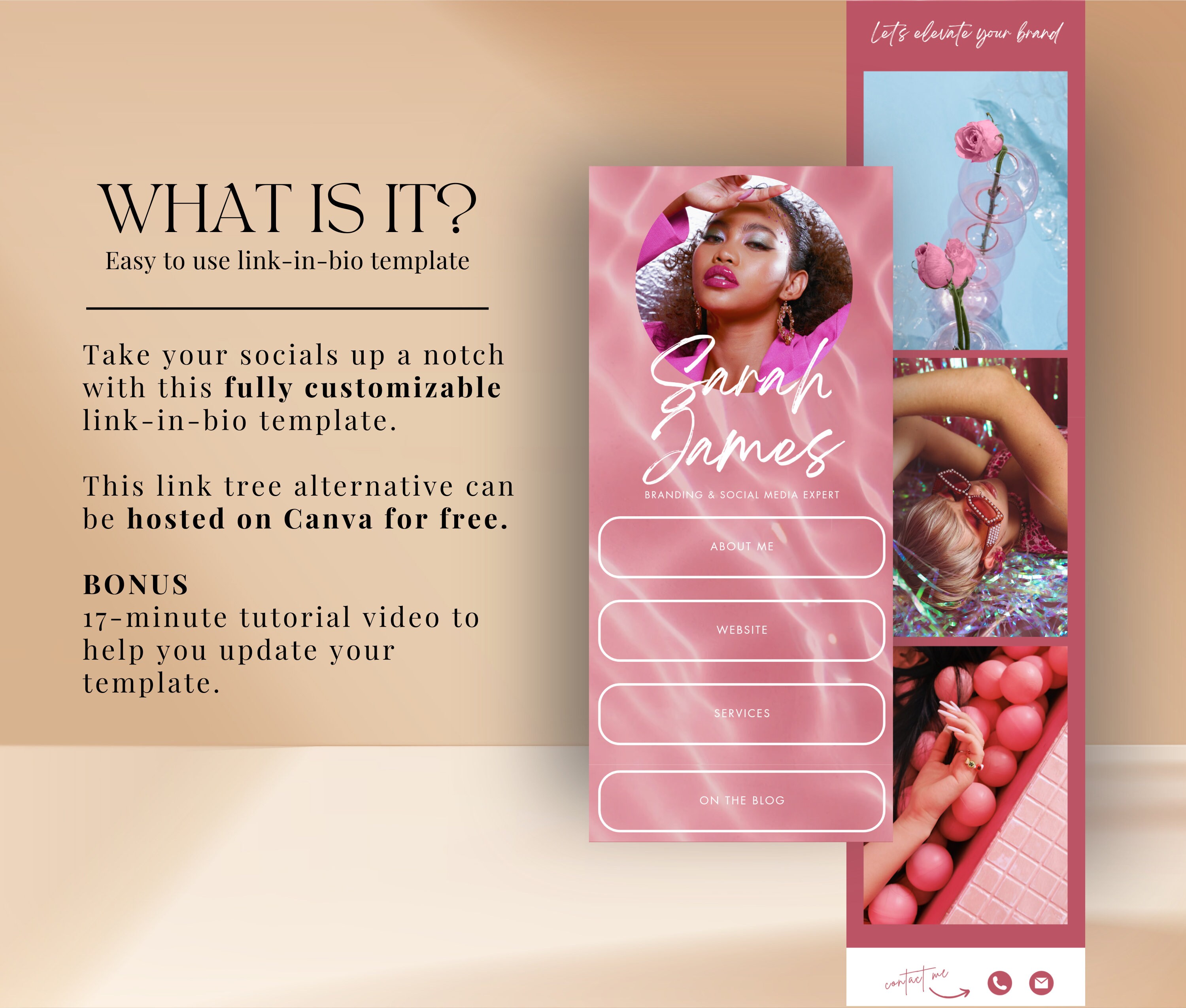 Pink Link in Bio Template Canva Website Content Creator - Etsy