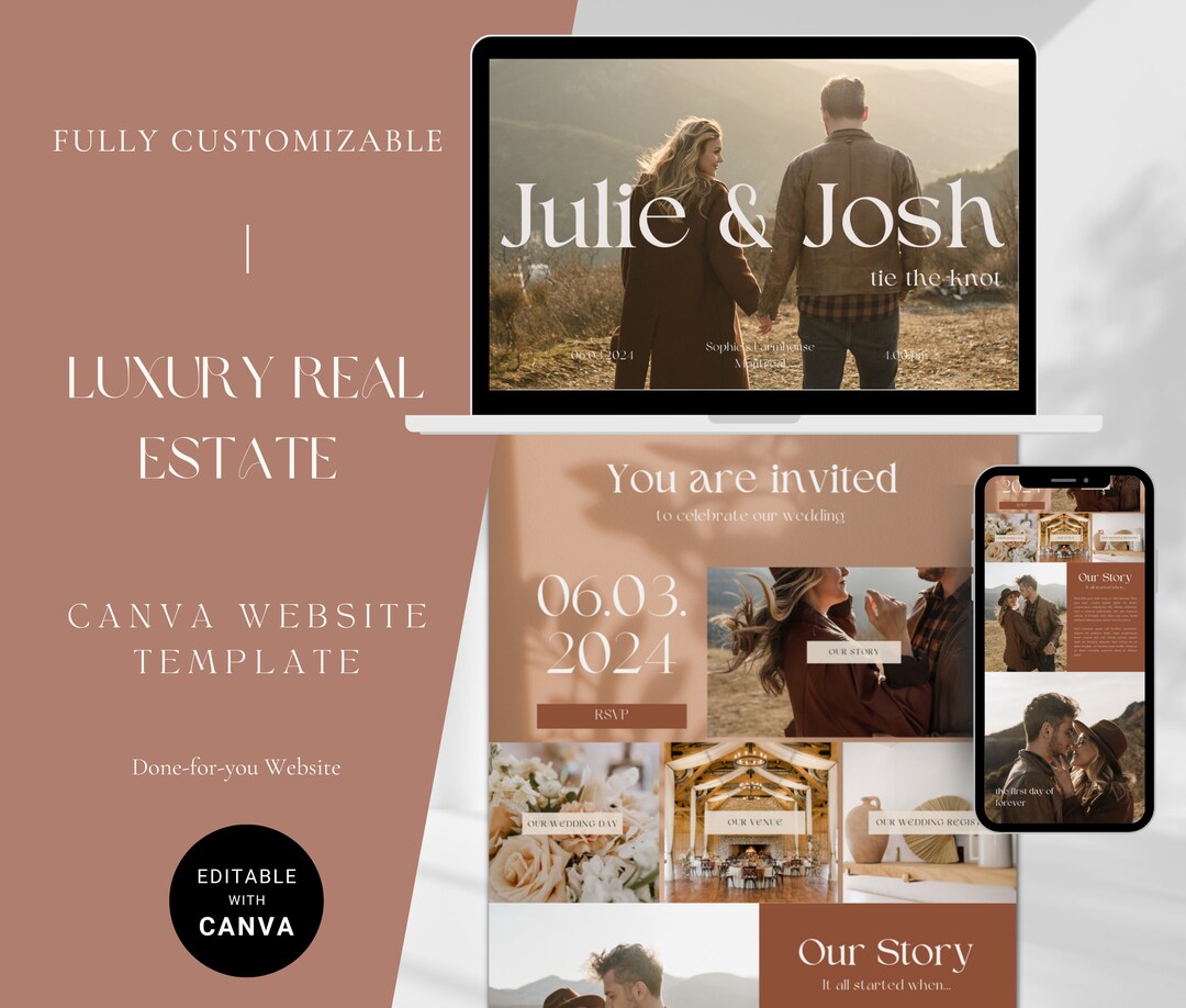 Elegant Terracotta Canva Wedding Website Template Digital Invitation ...