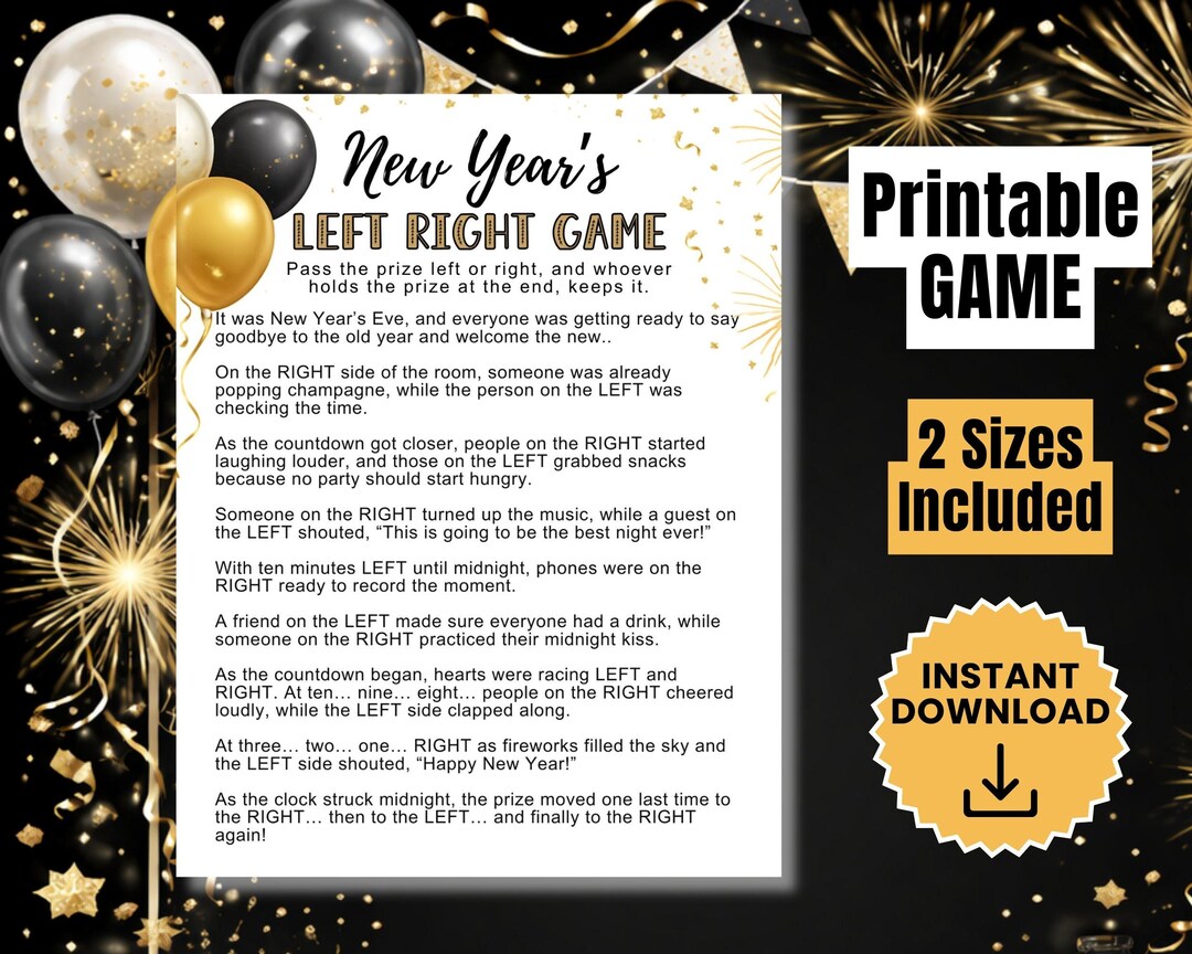 New Year's Left Right Game, Holiday Party Game, Icebreaker Party Game ...