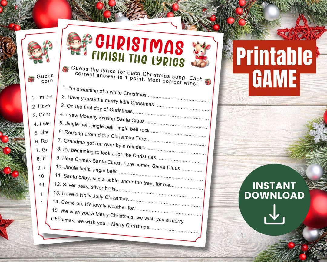 Christmas Finish the Lyrics Game, Group Holiday Party Game, Christmas ...