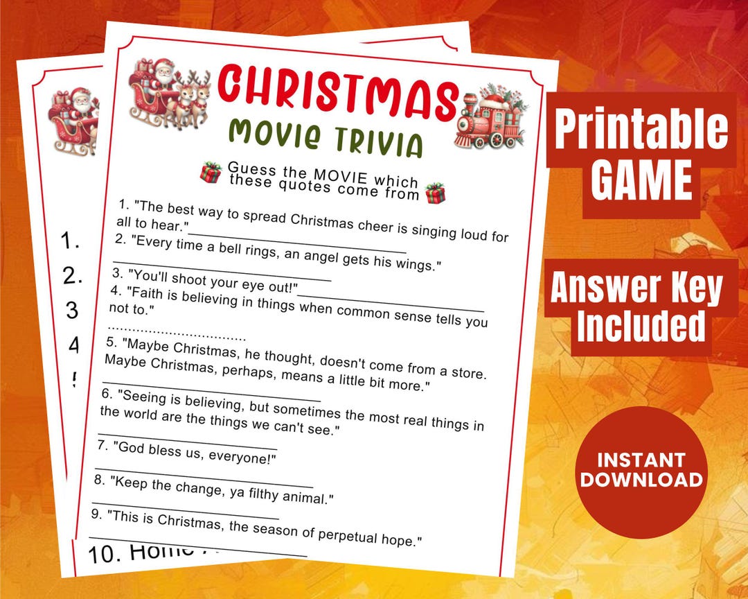 Christmas Movie Quote Trivia Game, Holiday Party Game, Christmas Family ...