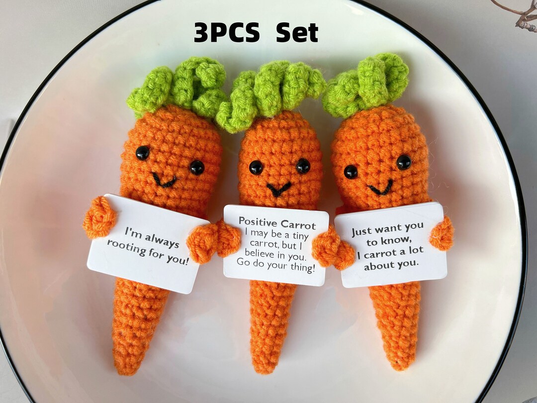 3PCS Crochet Caring Carrot Finished Product, Mental Healthy Desk ...