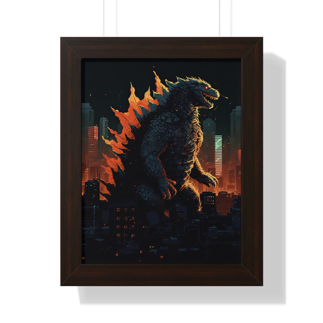 8-bit Retro Godzilla Framed Vertical Poster - Etsy