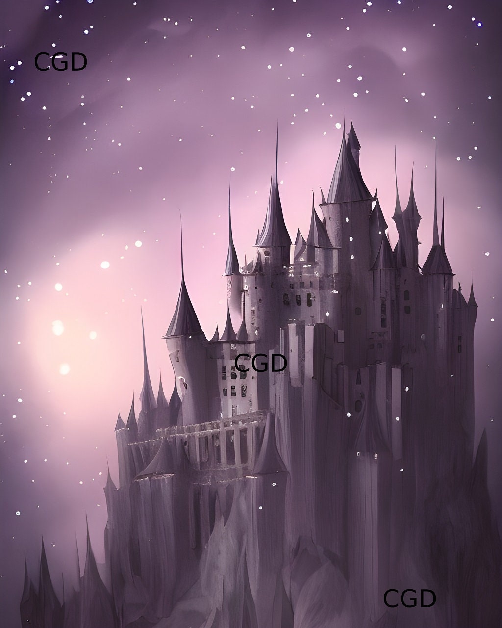 Digital Artwork Fantasy Castle at Night, Palace, Gothic Architecture ...
