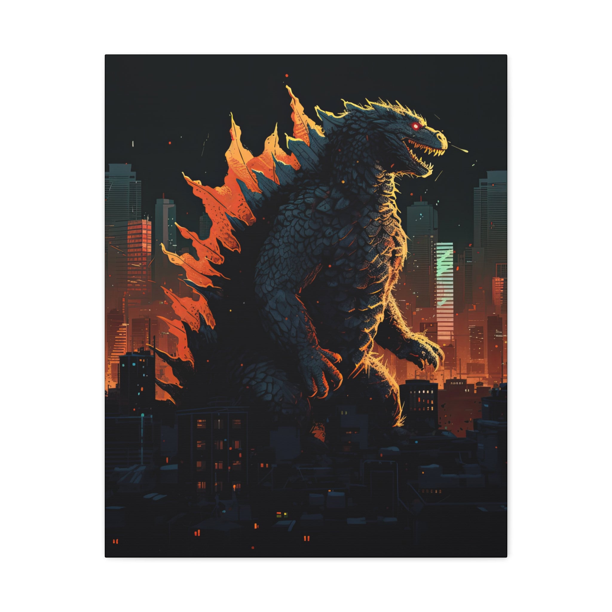 8 Bit Retro Godzilla Destroys City Canvas Wrap Artwork - Etsy