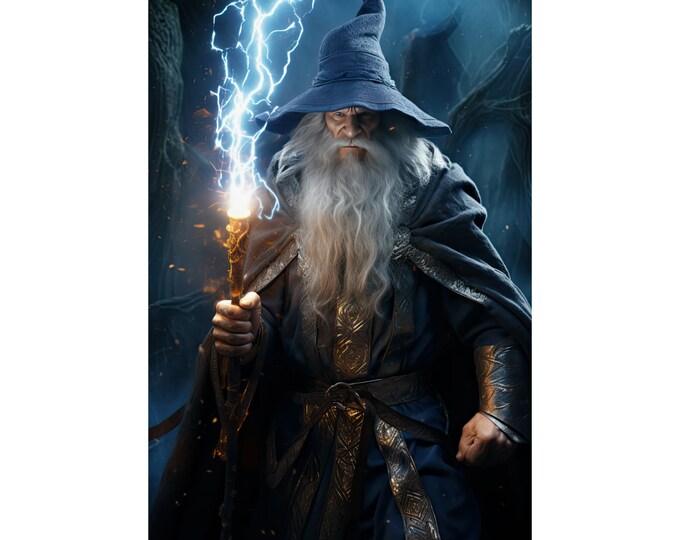 Dungeon Master Series Wizard, Sorcerer, Mage With Lightning Staff Matte ...