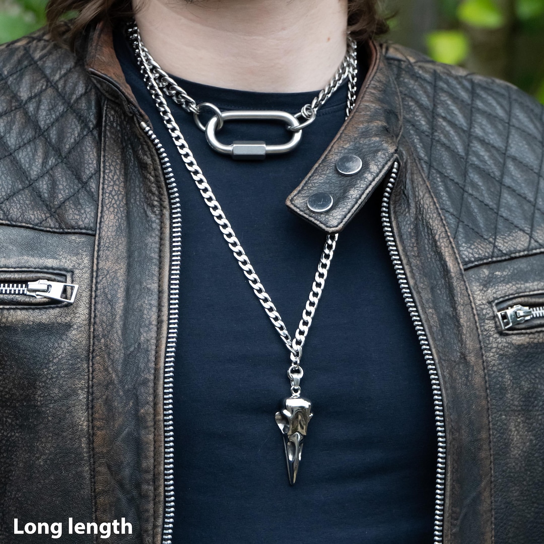 Final Boss - Stainless Steel Long Cuban Chain Necklace With Corvid Crow ...