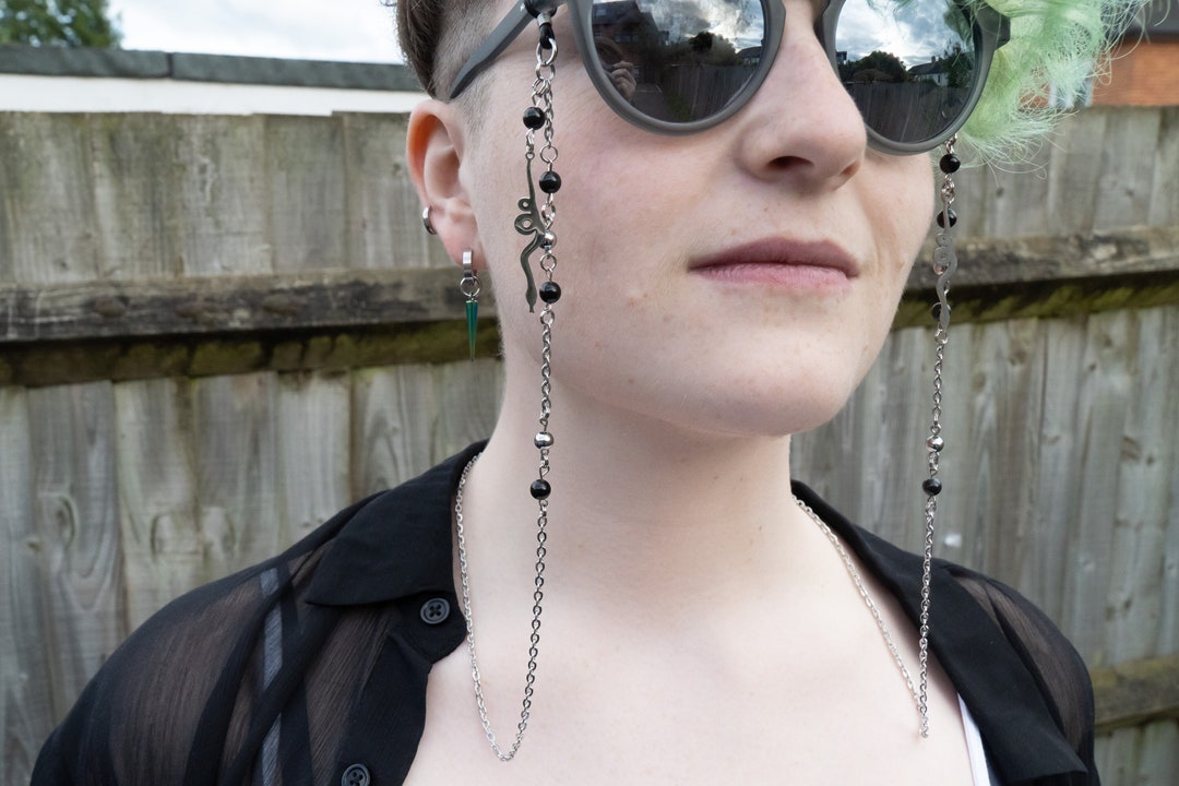 Gothic Stainless Steel Glasses Chain With Natural Obsidian and Snake ...