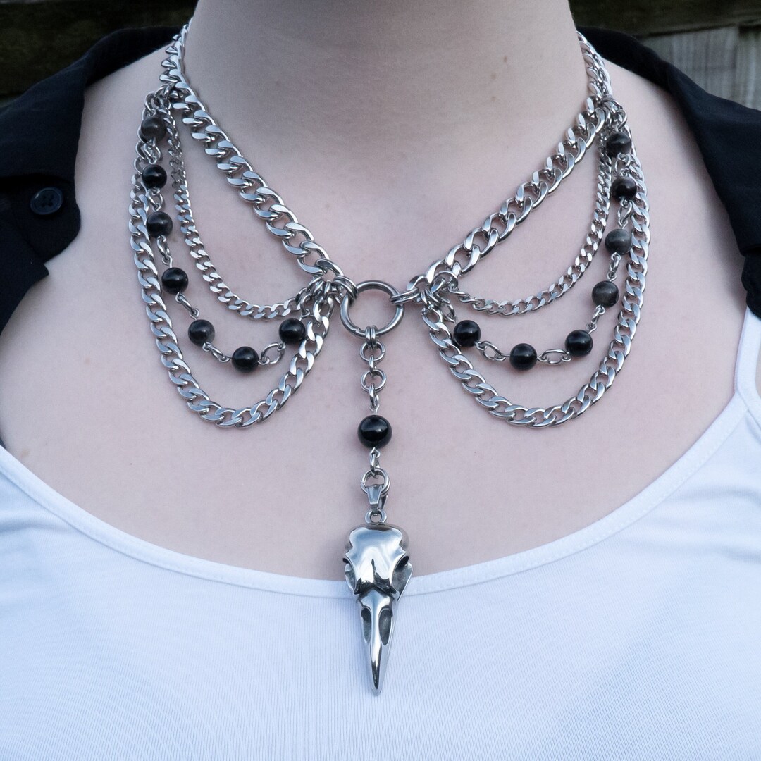 Let the Ravens in Gothic Tiered Necklace With Obsidian Crystals and ...