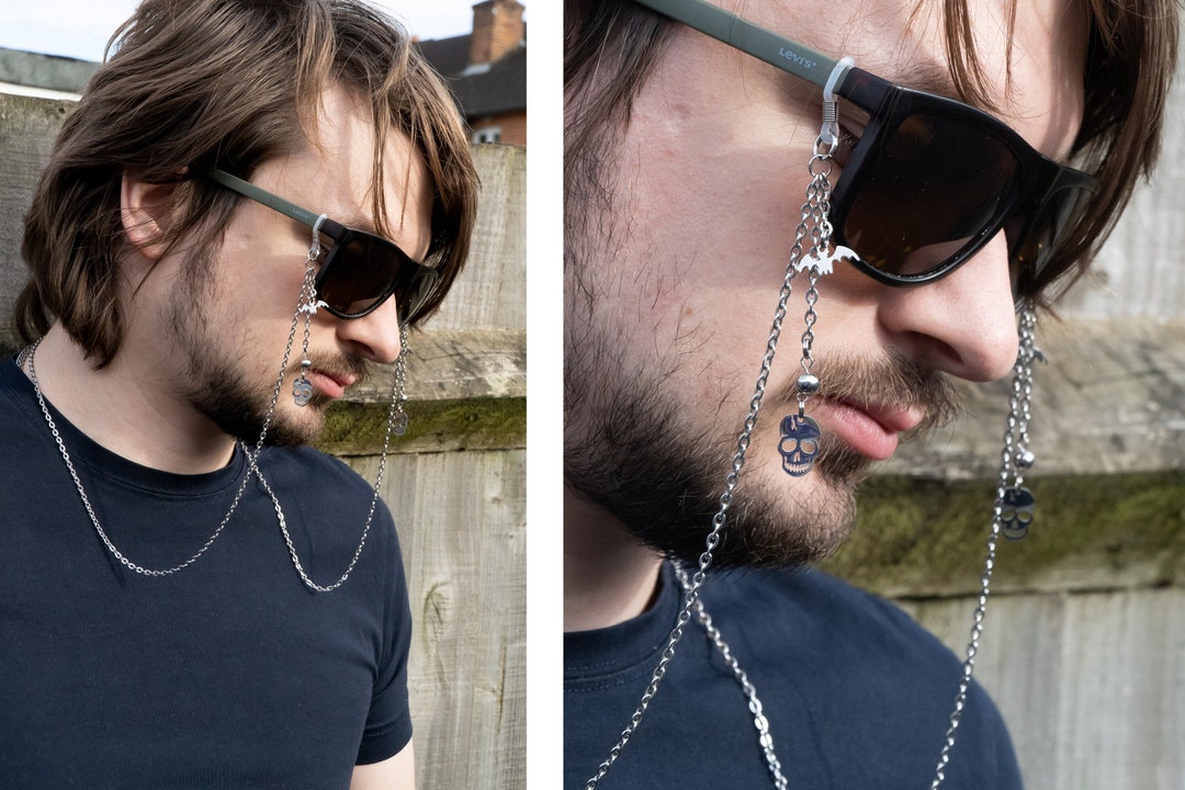 Alternative Fashion Glasses Chain With Skull and Bat Charms, Silver ...