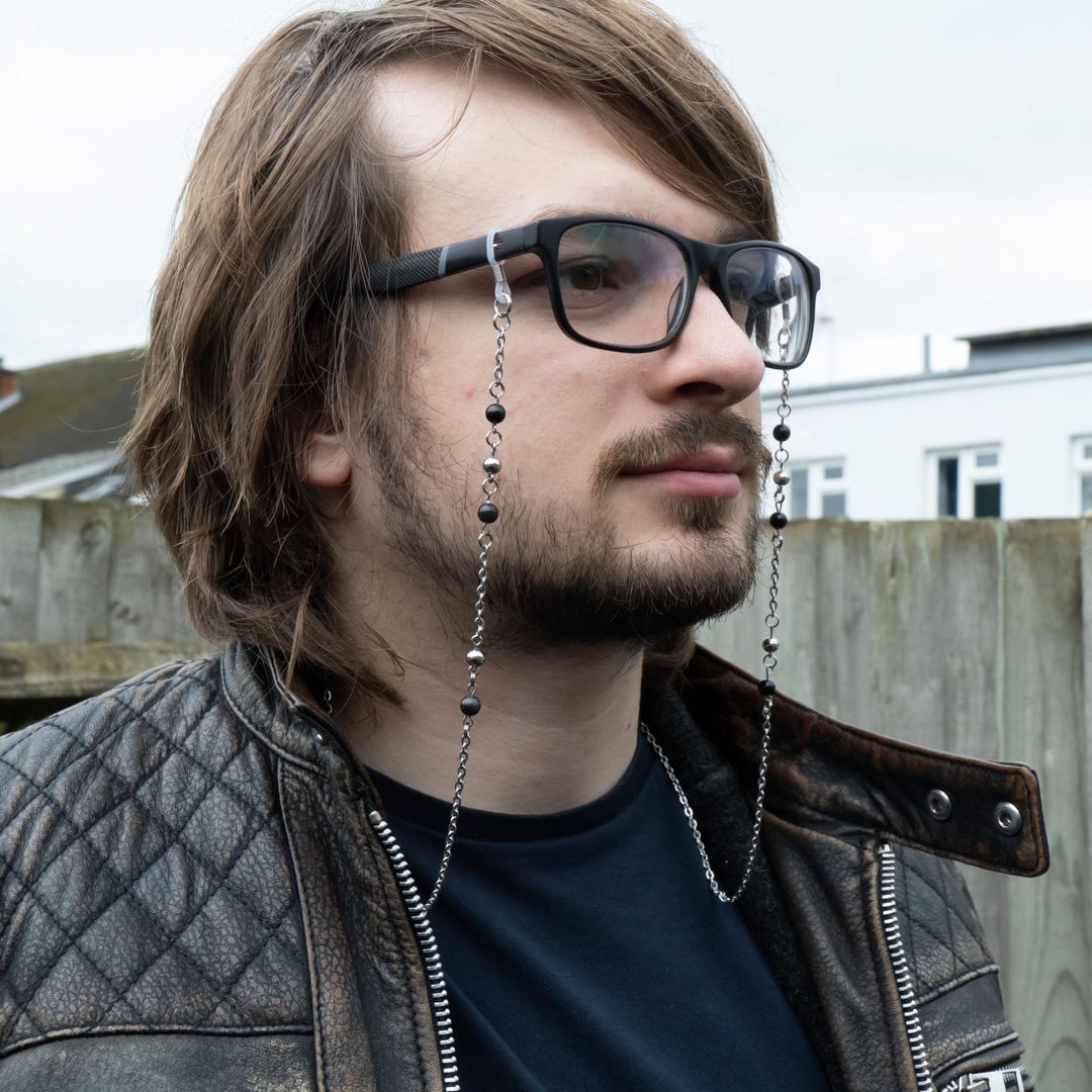 Obsidian Witchygoth Glasses Chain With Natural Obsidian Crystal Beads ...