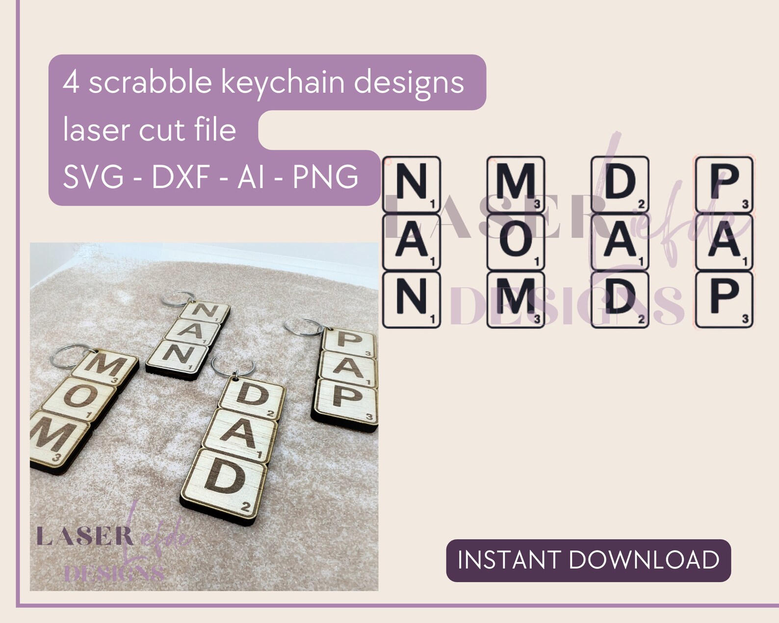 Scrabble Keychain Templates | Commercial License | Glowforge Cut File ...
