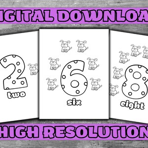 Numbers Coloring Page Worksheets for Preschool - Kindergarten Toddlers ...