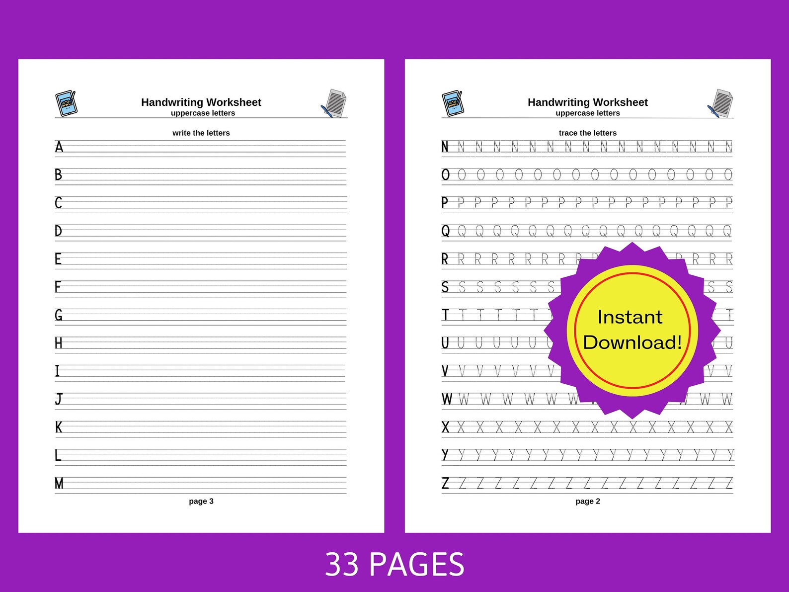 Handwriting Worksheet Bundle, Alphabet Writing Practice, Alphabet A-Z ...