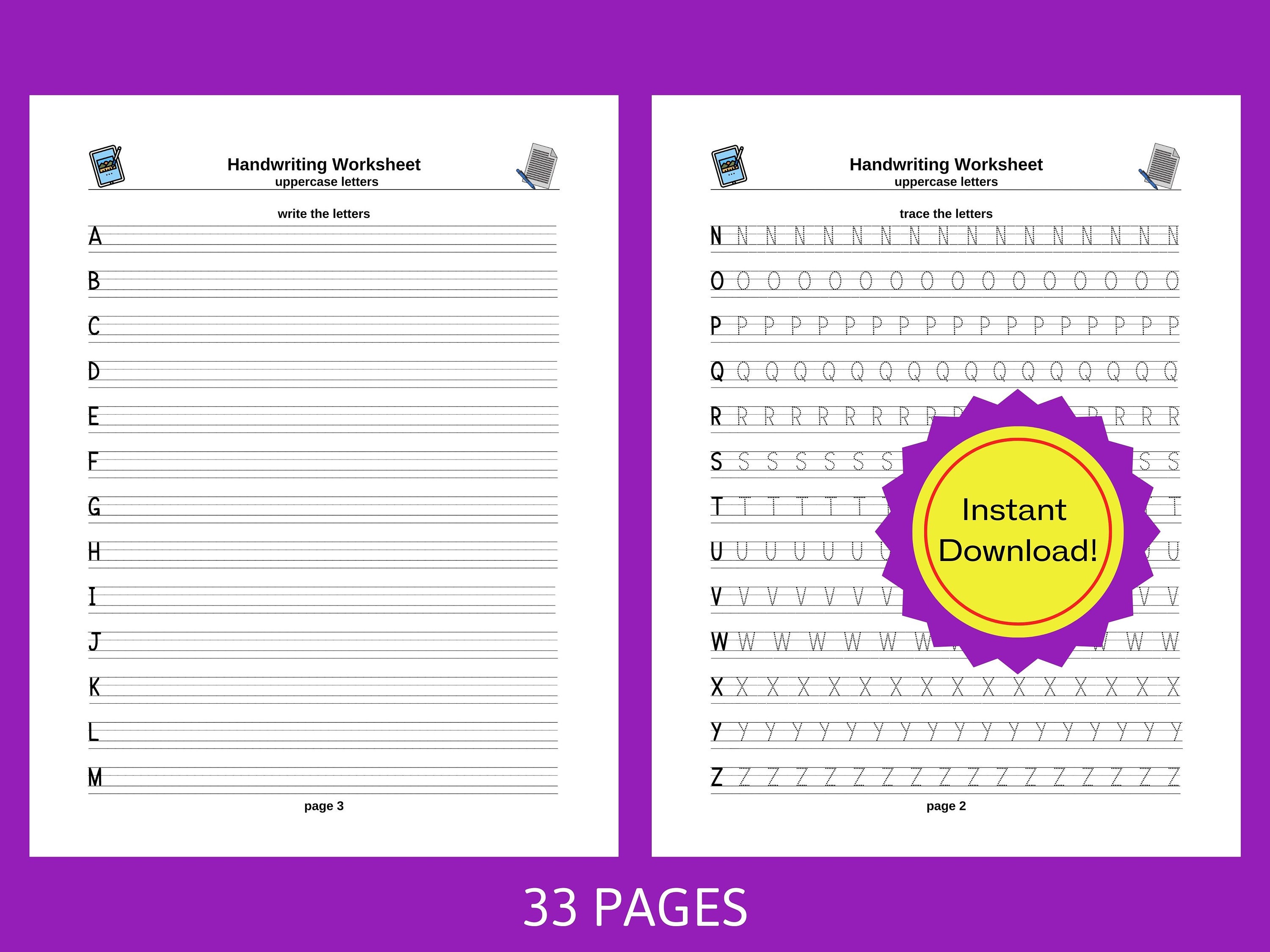 Handwriting Worksheet Bundle, Alphabet Writing Practice, Alphabet A-Z ...