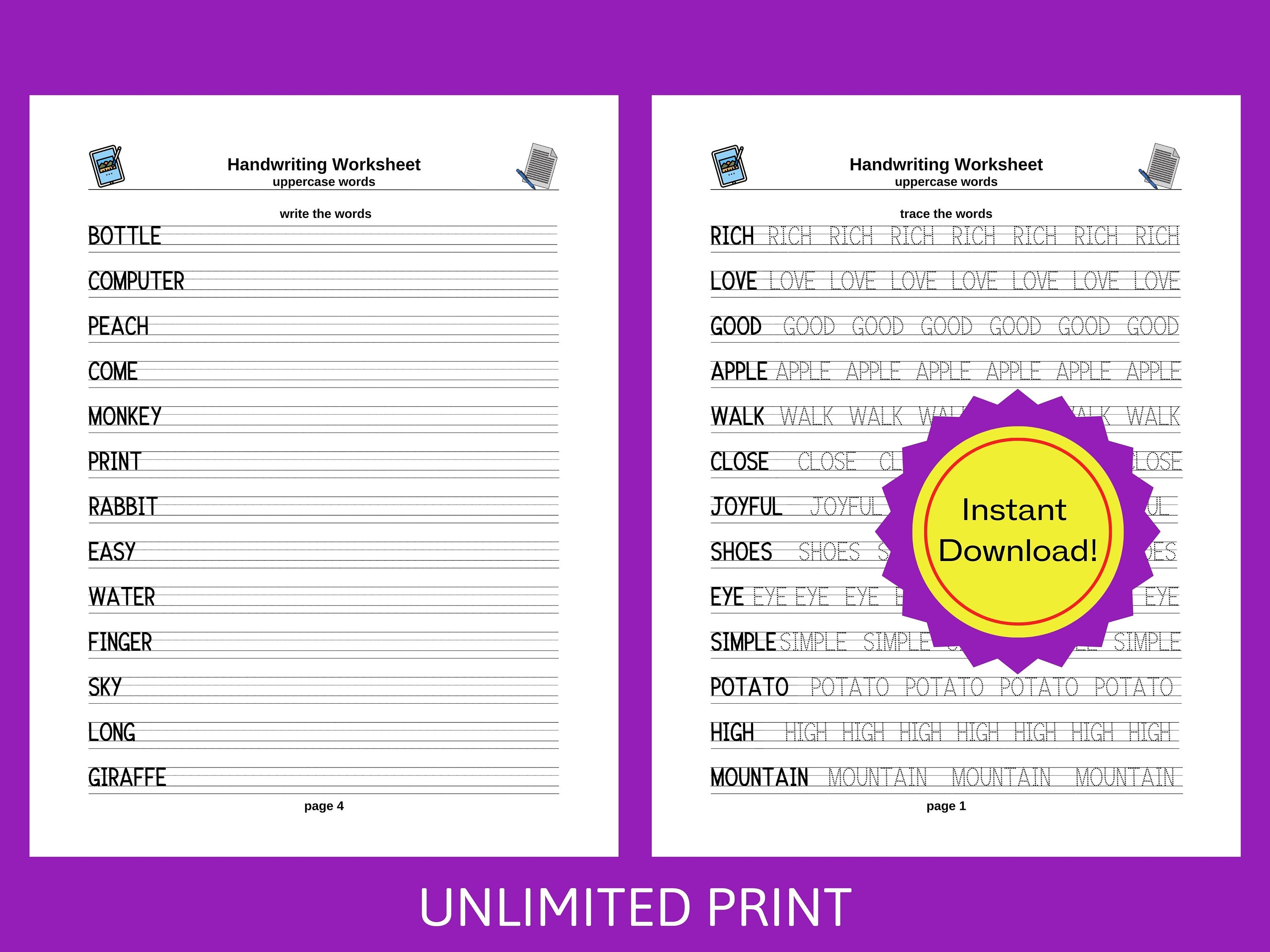 Handwriting Worksheet Bundle, Alphabet Writing Practice, Alphabet A-Z ...