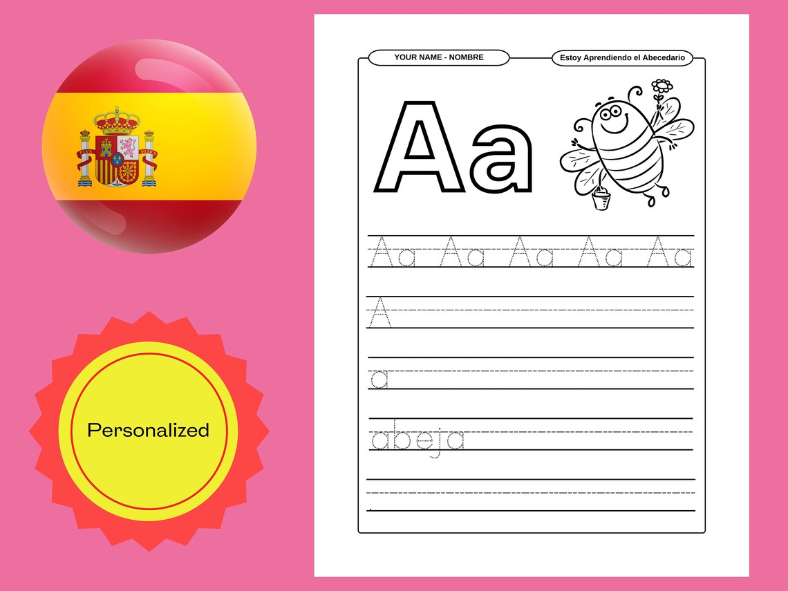 Personalized Spanish ABC Worksheets, Espanol Alphabet Tracing Workbook ...