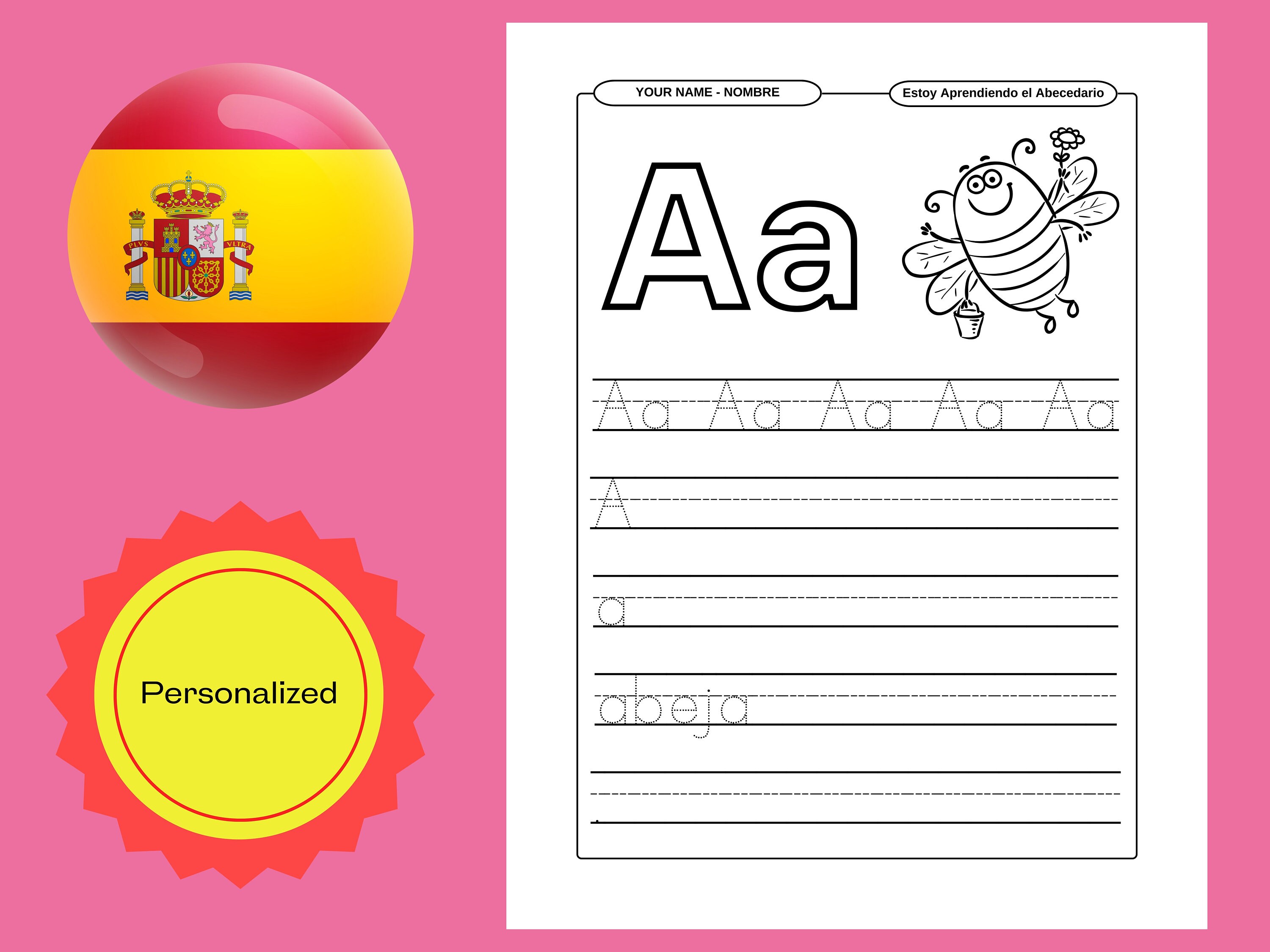 Personalized Spanish ABC Worksheets, Espanol Alphabet Tracing Workbook ...