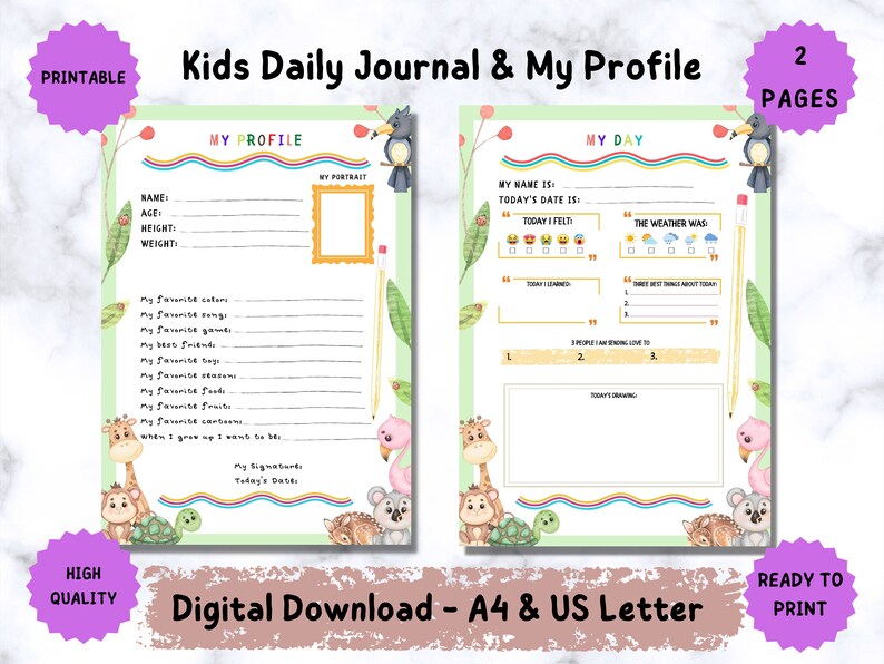 Kids Daily Journal Printable Journal for Kids Kids Gratitude - Etsy