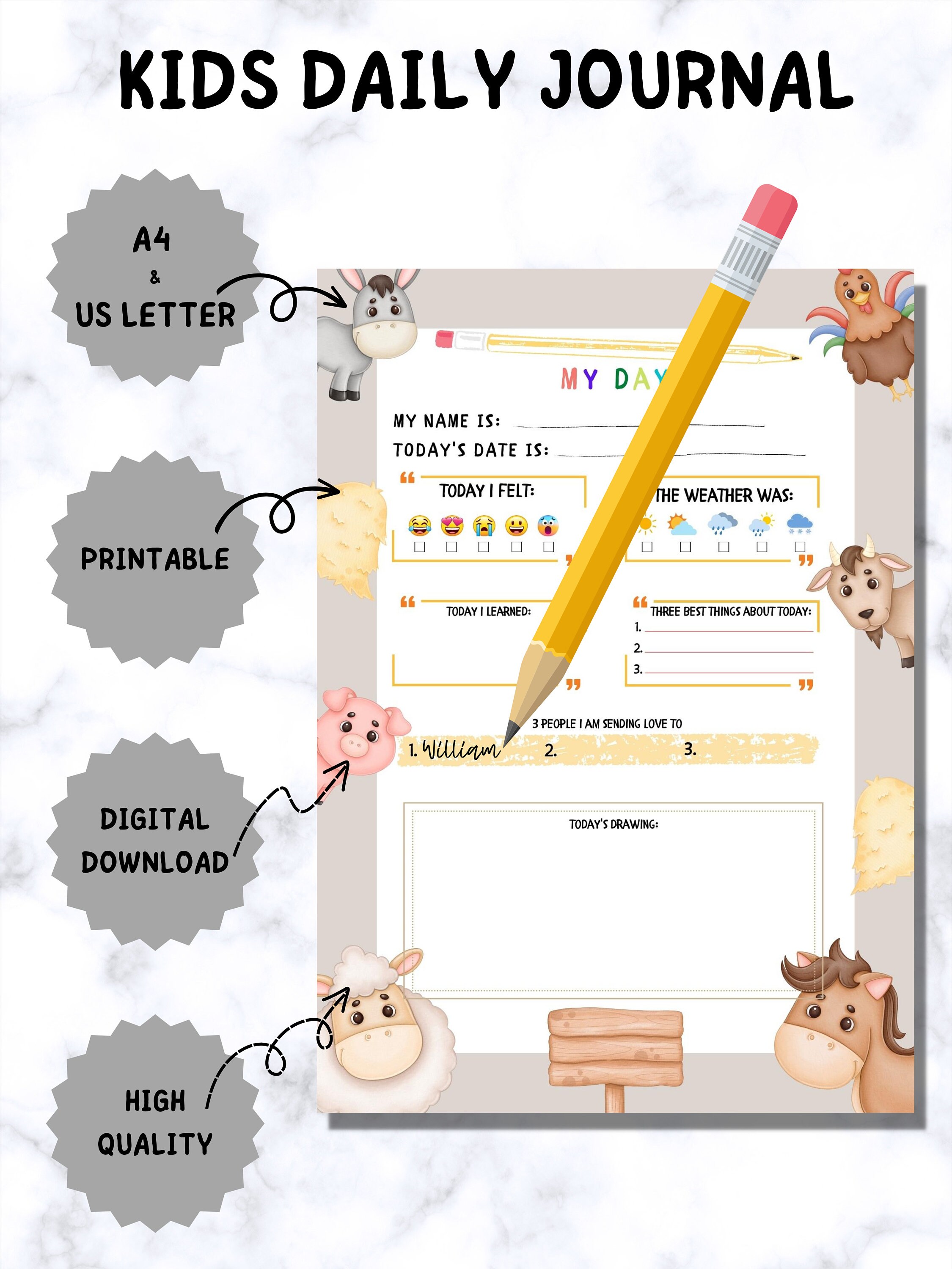 Kids Activity Drawing Page, Kids Daily Journal Printable, Journal for ...