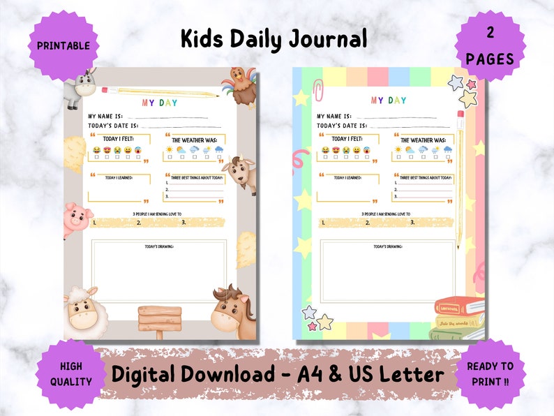 Kids Activity Drawing Page, Kids Daily Journal Printable, Journal for ...