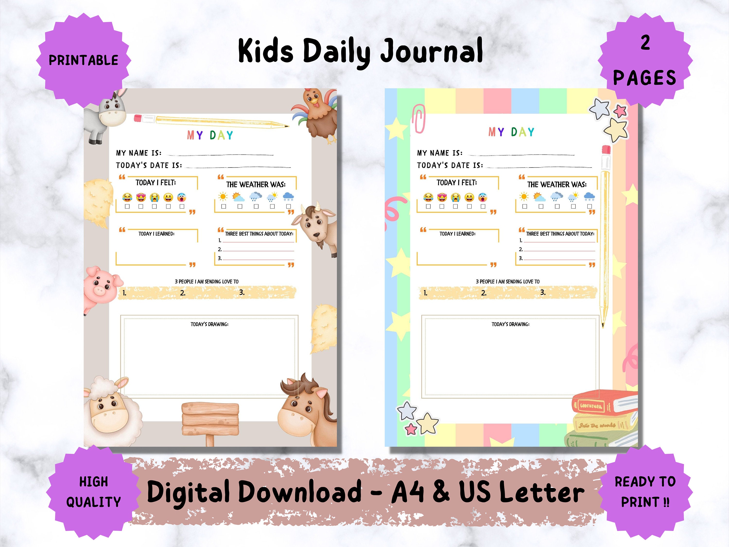Kids Activity Drawing Page, Kids Daily Journal Printable, Journal for ...