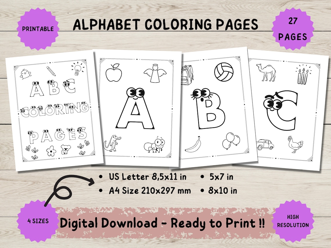 ABC Alphabet Coloring Page Worksheets, Homeschool Coloring Book ...