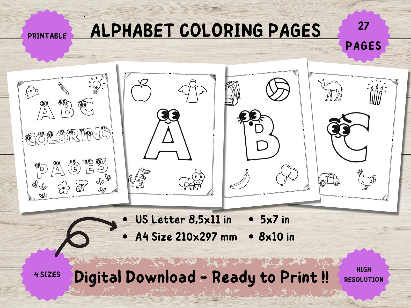ABC Alphabet Coloring Page Worksheets, Homeschool Coloring Book ...