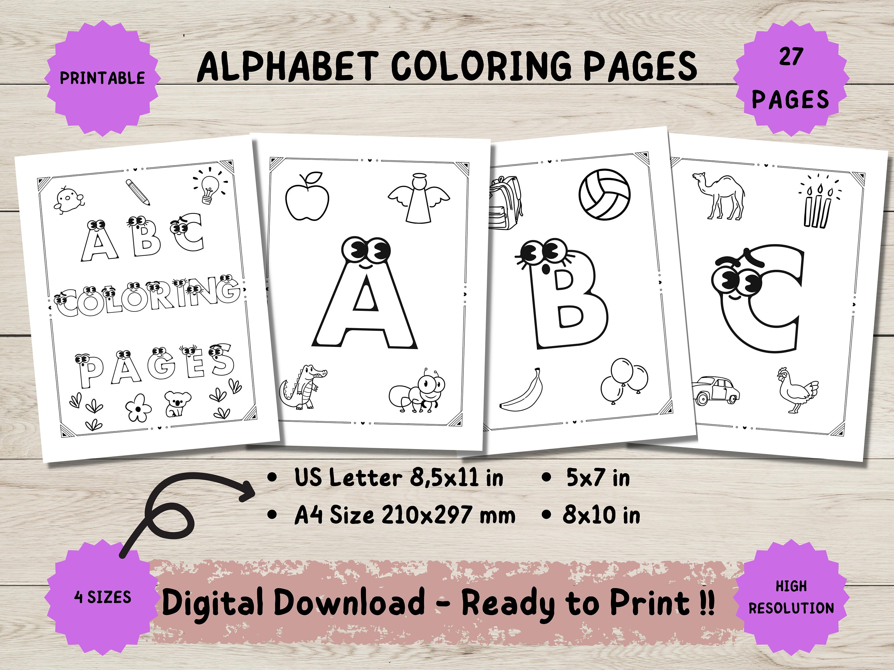 ABC Alphabet Coloring Page Worksheets, Homeschool Coloring Book ...