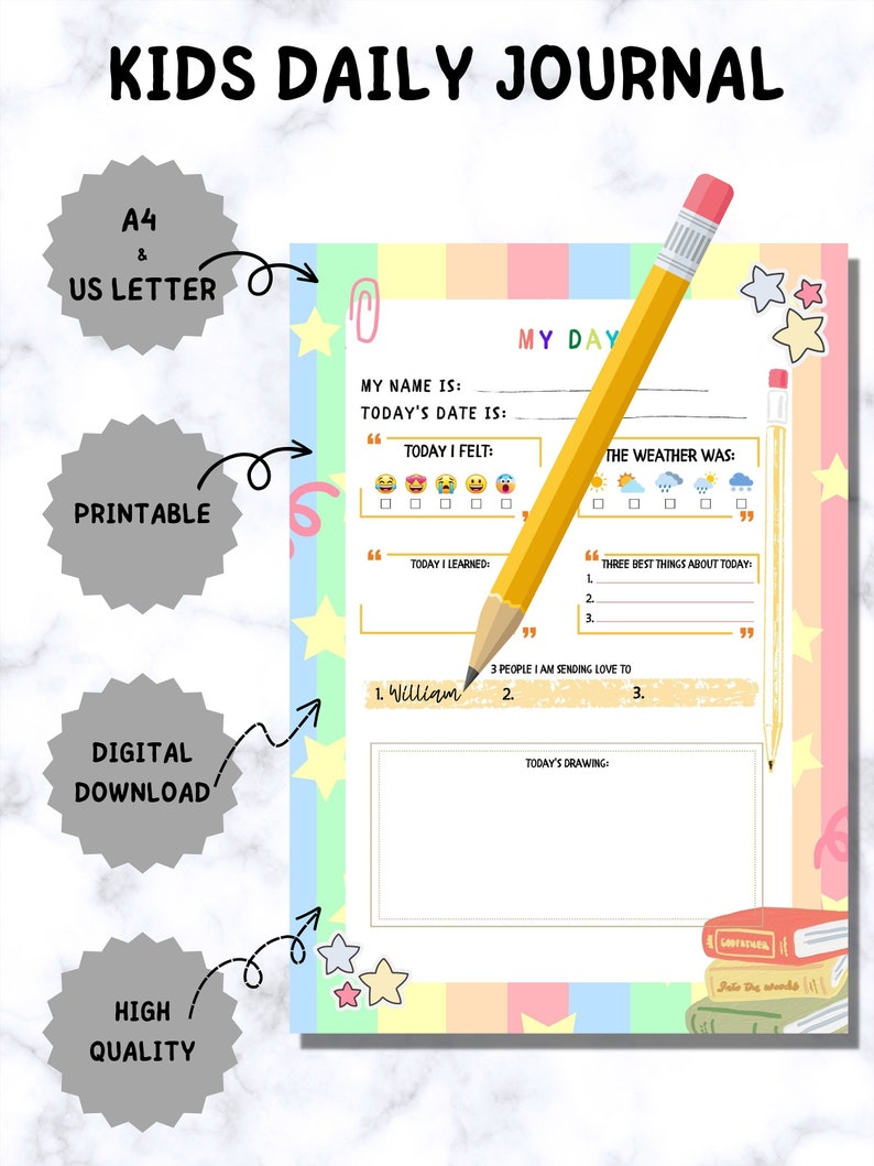 Kids Activity Drawing Page, Kids Daily Journal Printable, Journal for ...