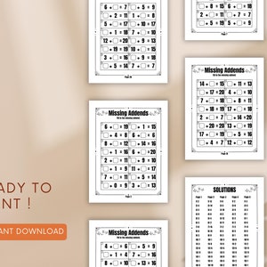 20 Missing Addends Math Worksheets for Kindergarten-1st Grade-2nd Grade ...