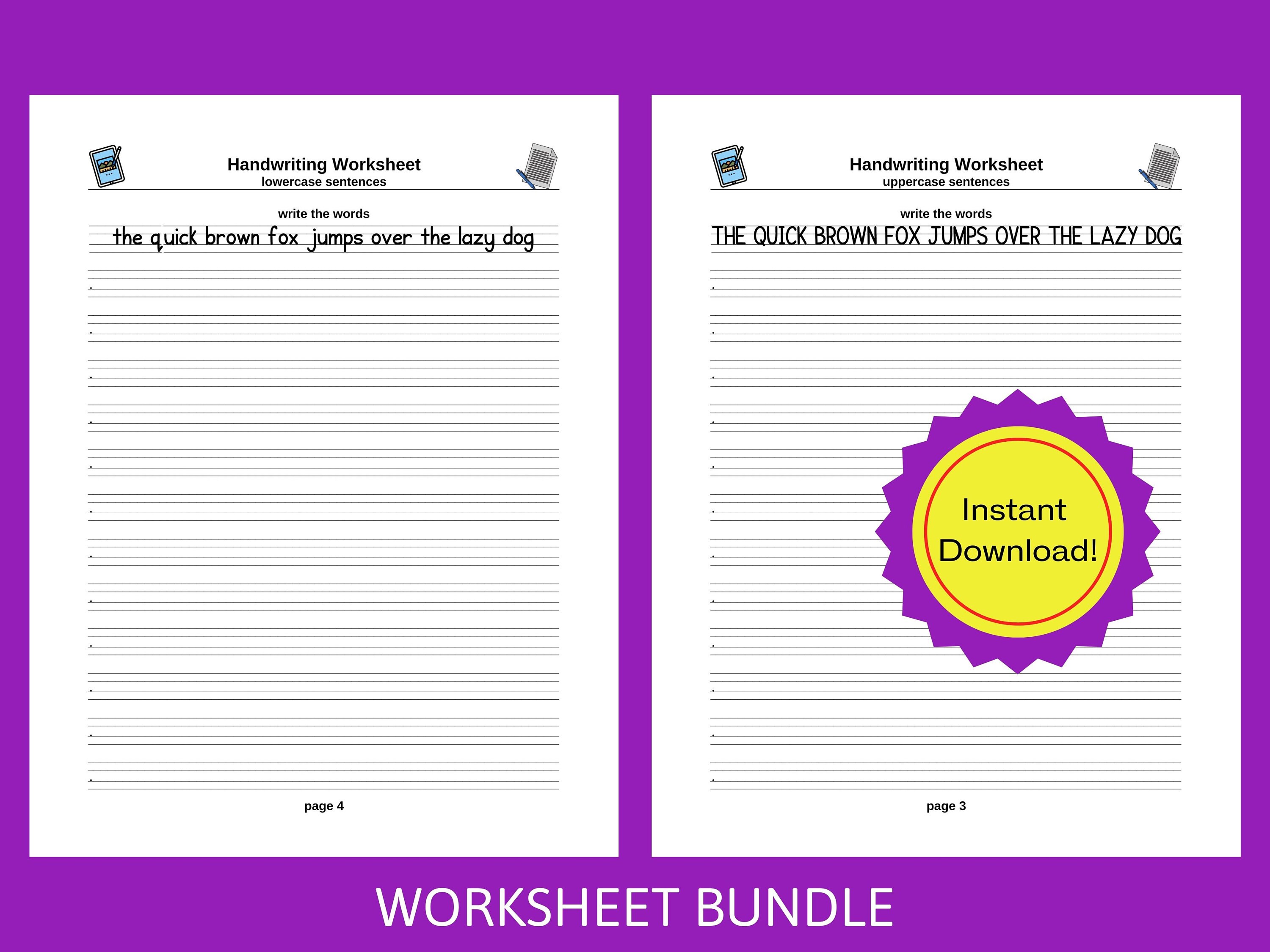 Handwriting Worksheet Bundle, Alphabet Writing Practice, Alphabet A-Z ...