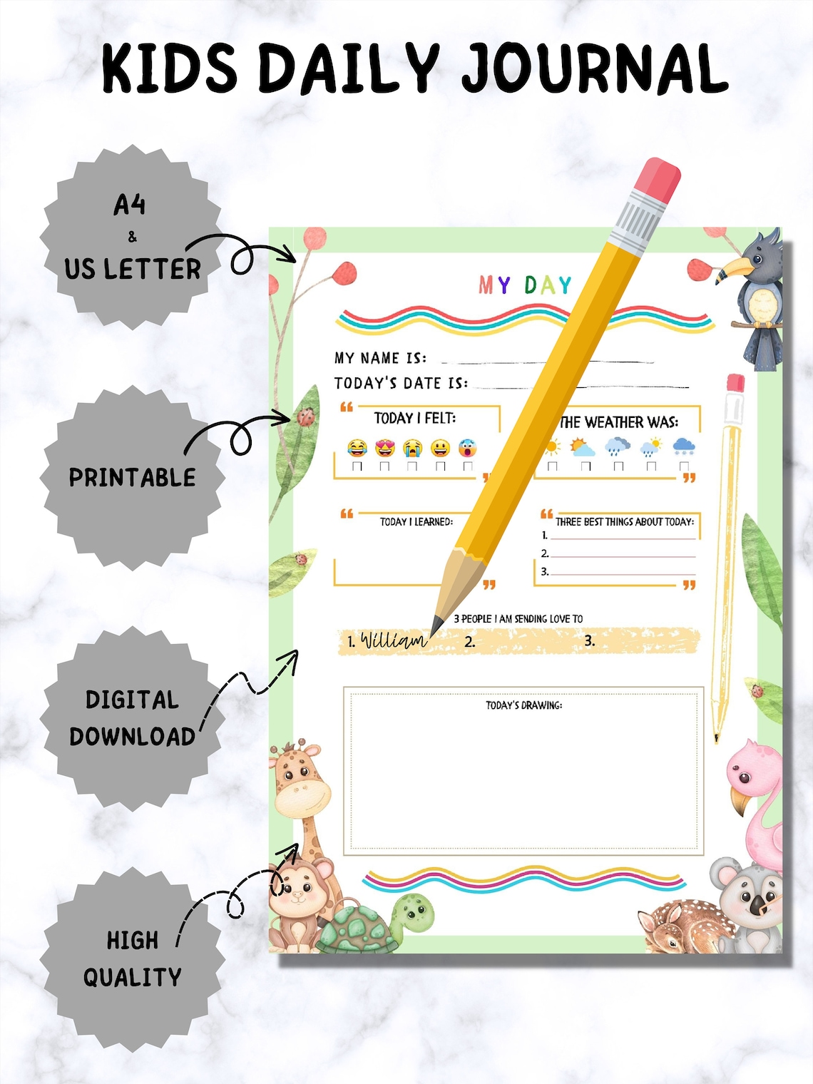 Kids Daily Journal Printable, Journal for Kids, Kids Gratitude Journal ...