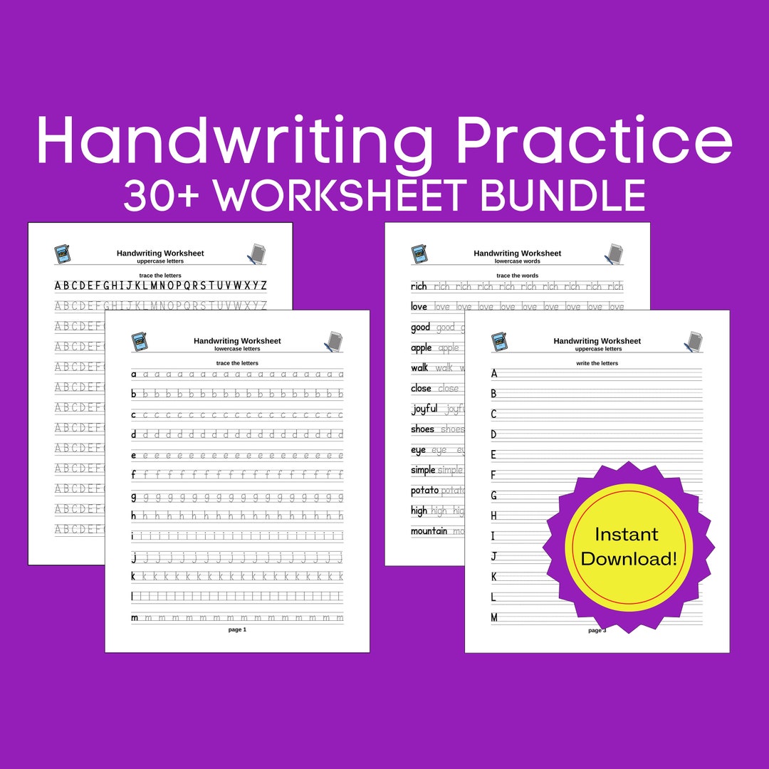 Handwriting Worksheet Bundle, Alphabet Writing Practice, Alphabet A-Z ...